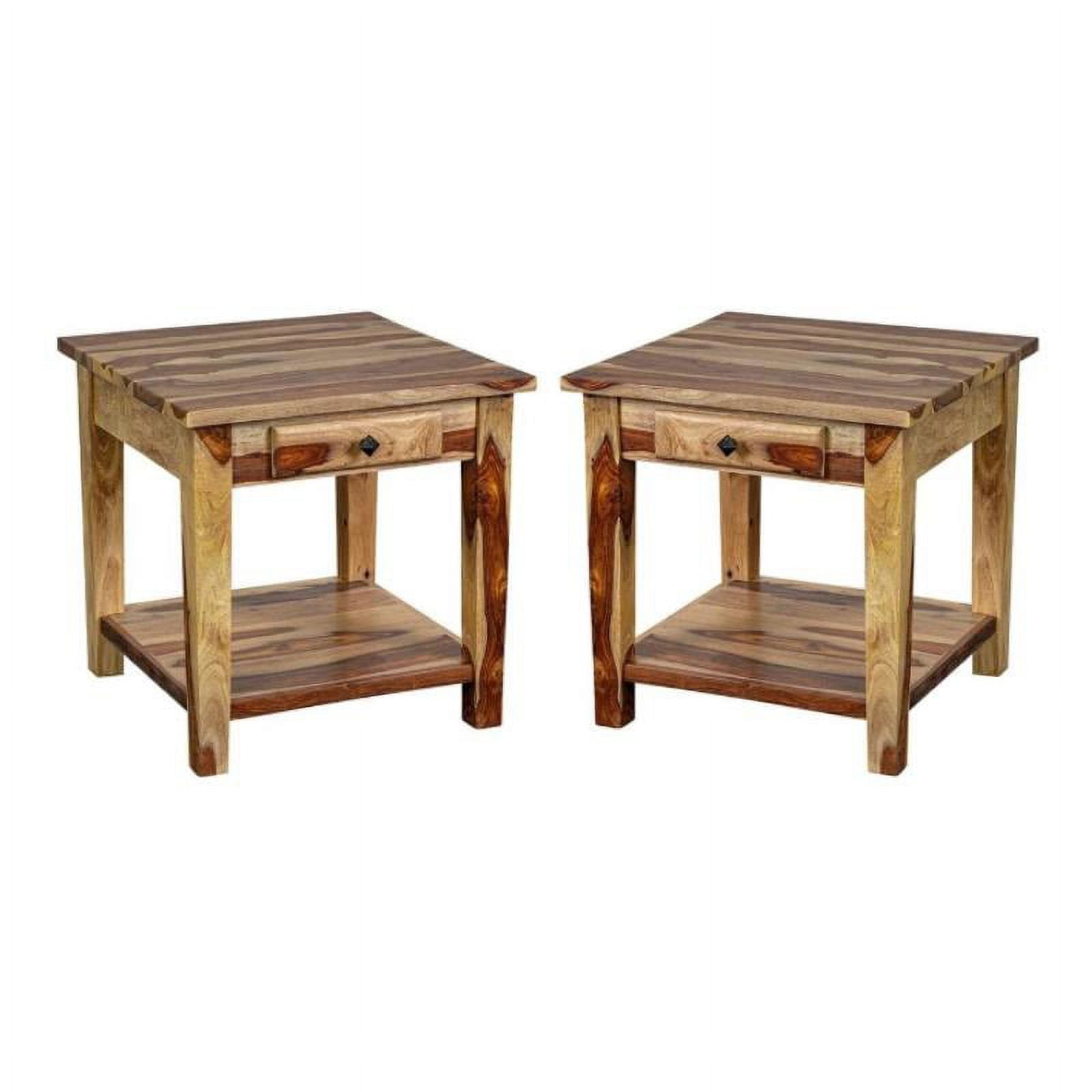 Home Square Solid Wood End Table with Drawer in Natural - Set of 2 ...