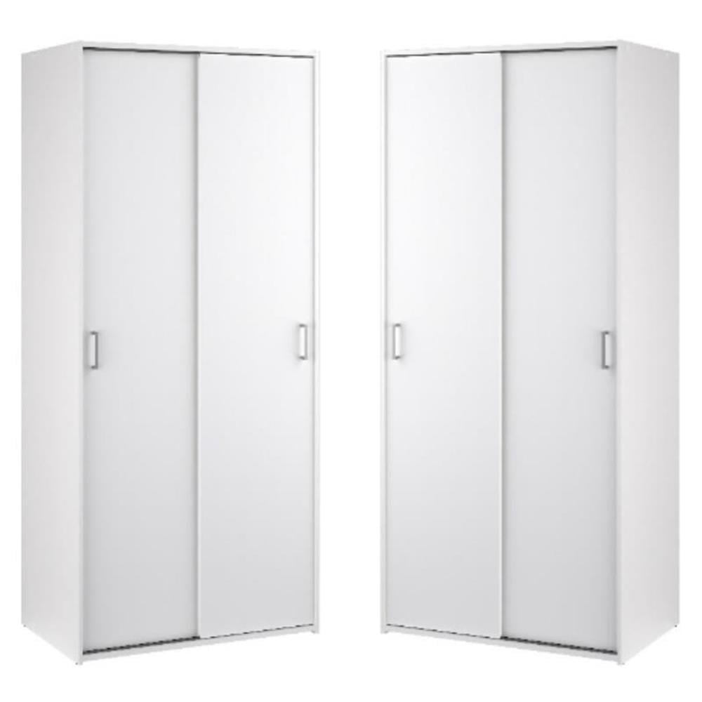 Home Square Space Wardrobe with 2 Sliding Doors in White - Set of 2 ...