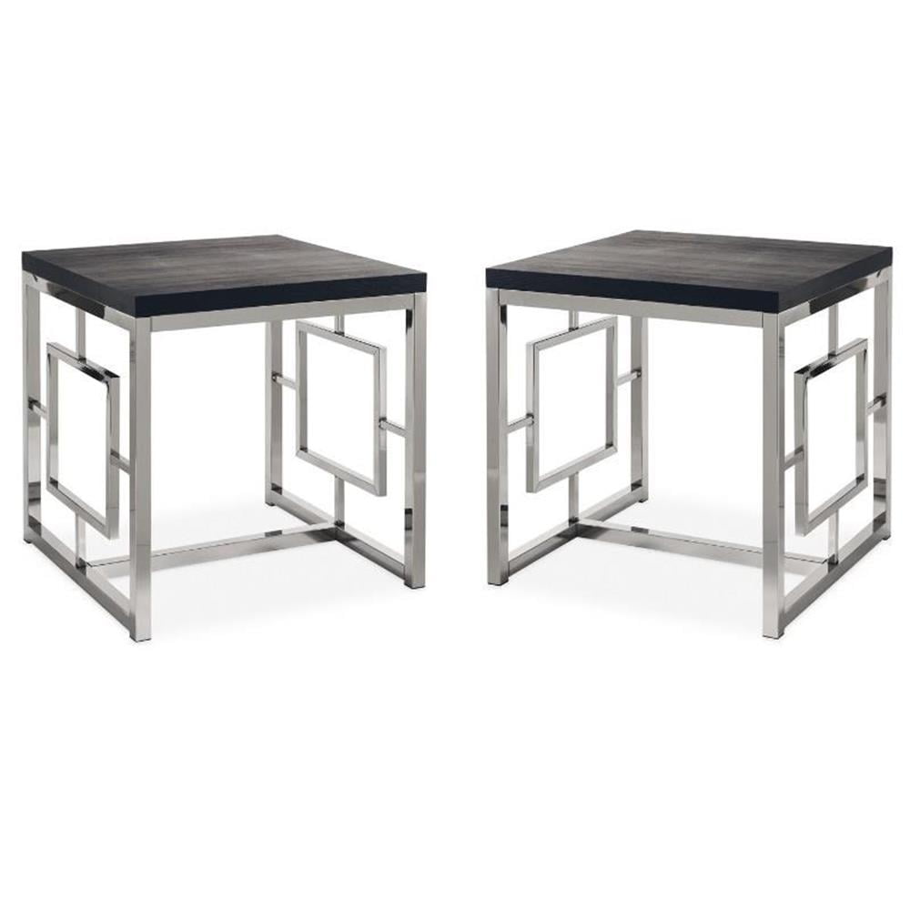 Home Square Square End Table in Black and Chrome Finish - Set of 2 ...