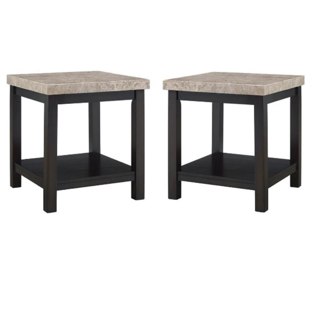 Home Square Square Marble Top End Table in Espresso - Set of 2 ...