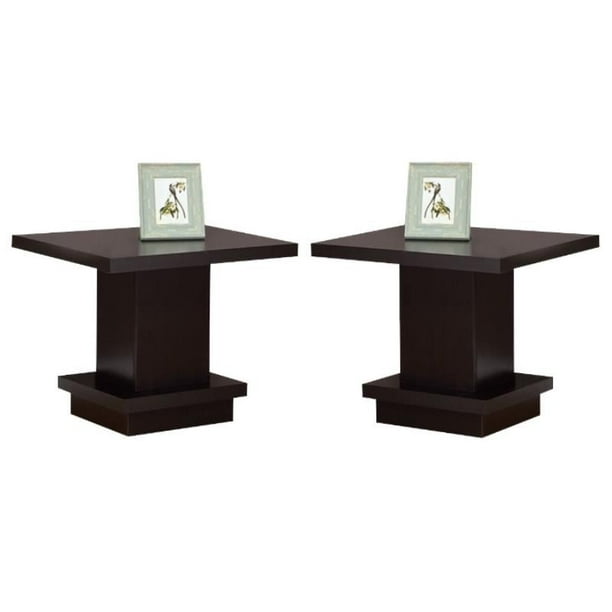 Home Square Square Pedestal End Table in Cappuccino - Set of 2 ...