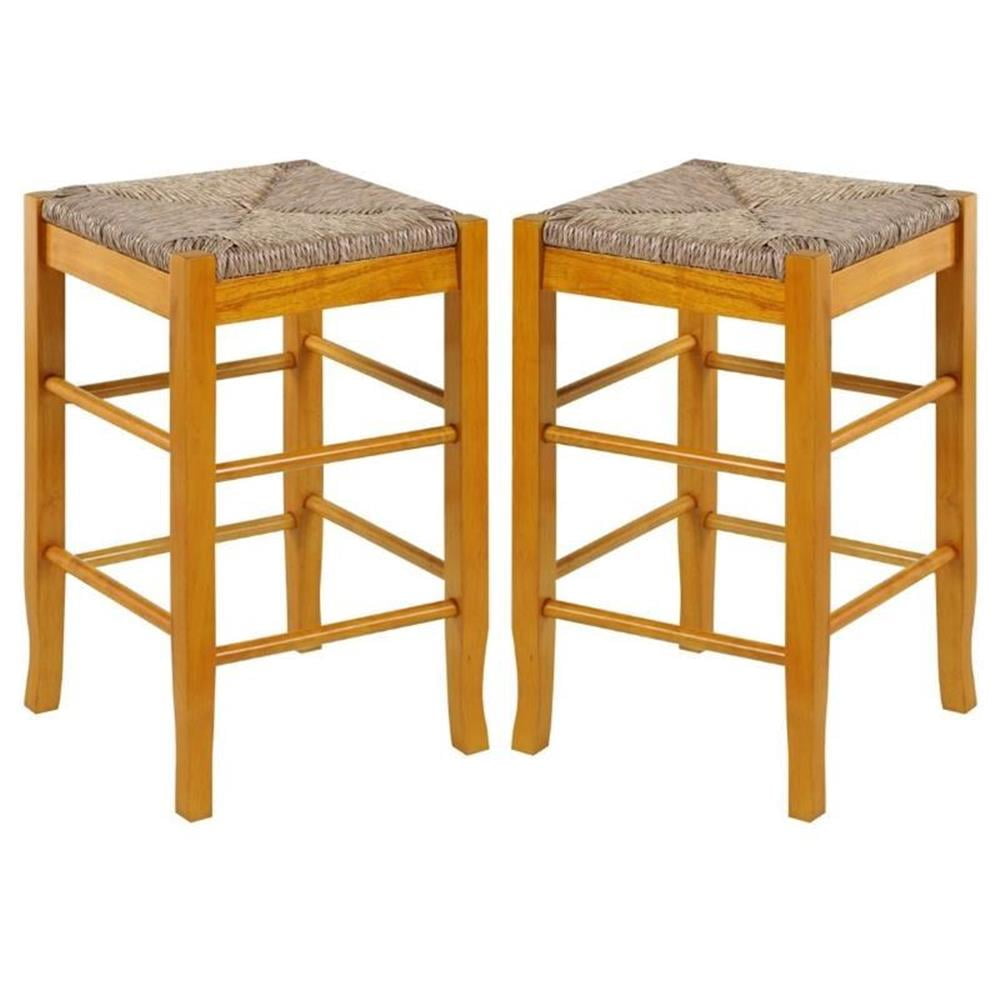 Home Square Square Rush 24" Stationary Counter Stool in Oak - Set of 2 ...