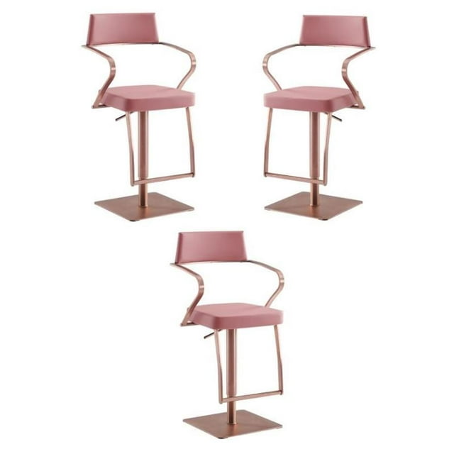 Home Square Stainless Steel Adjustable Bar Stool in Pink - Set of 3 ...