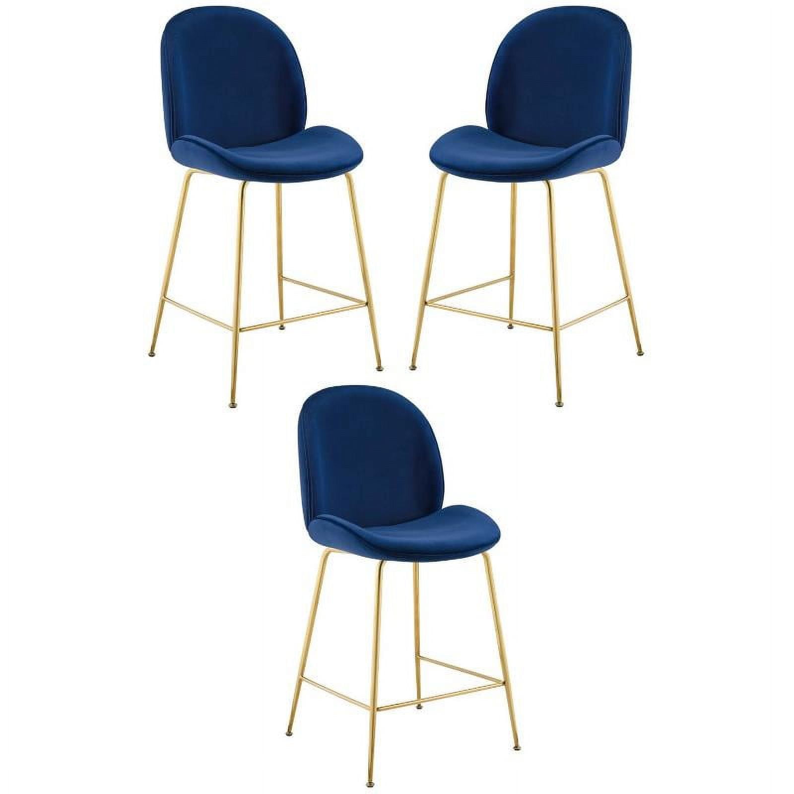 Home Square Stainless Steel Velvet Counter Stool in Navy - Set of 3 ...