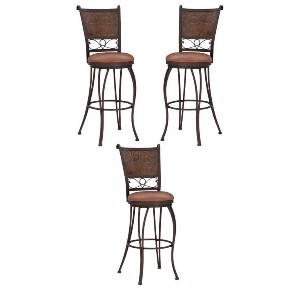 Home Square Stamped Back 30" Metal Bar Stool in Bronze - Set of 3 ...