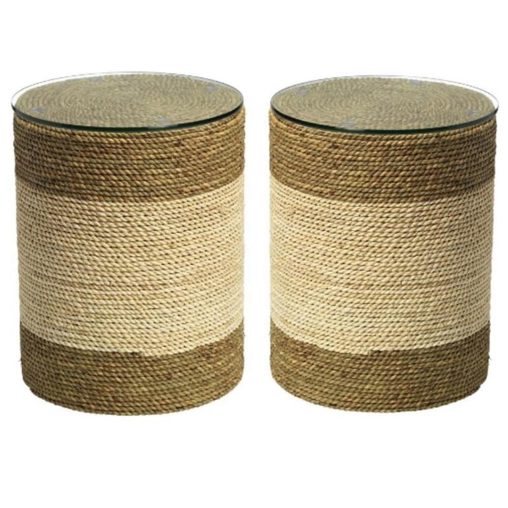 Home Square Straw Rope and Glass Side Table in Natural - Set of 2 ...