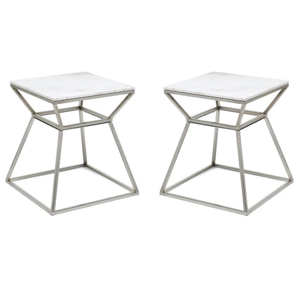 Home Square Tall Marble Side Table in Silver Finish - Set of 2 ...