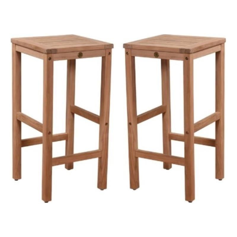 Home Square Teak Coventry Patio Bar Stool in Natural - Set of 2 ...