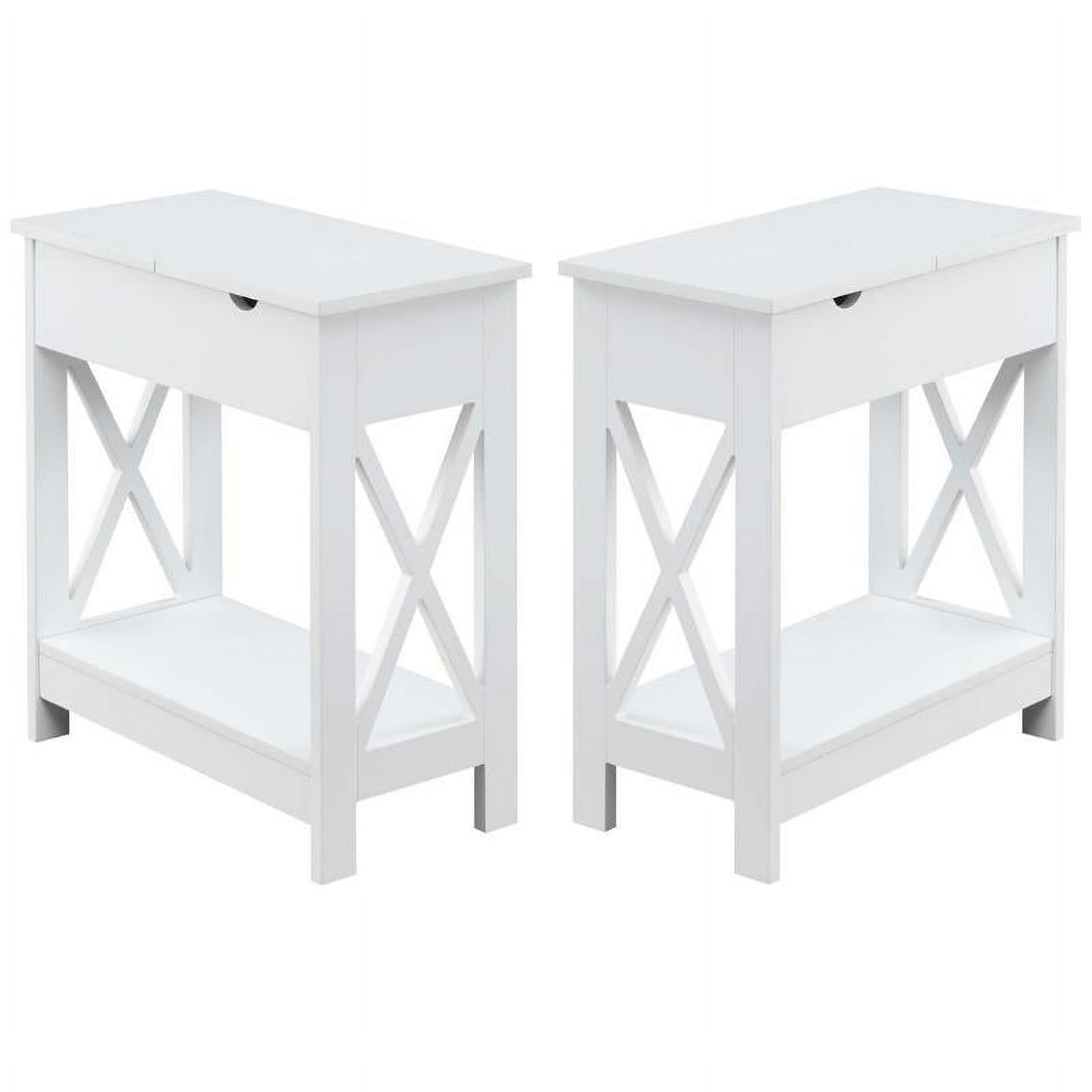 Home Square Top End Table with Charging Station in White - Set of 2 ...