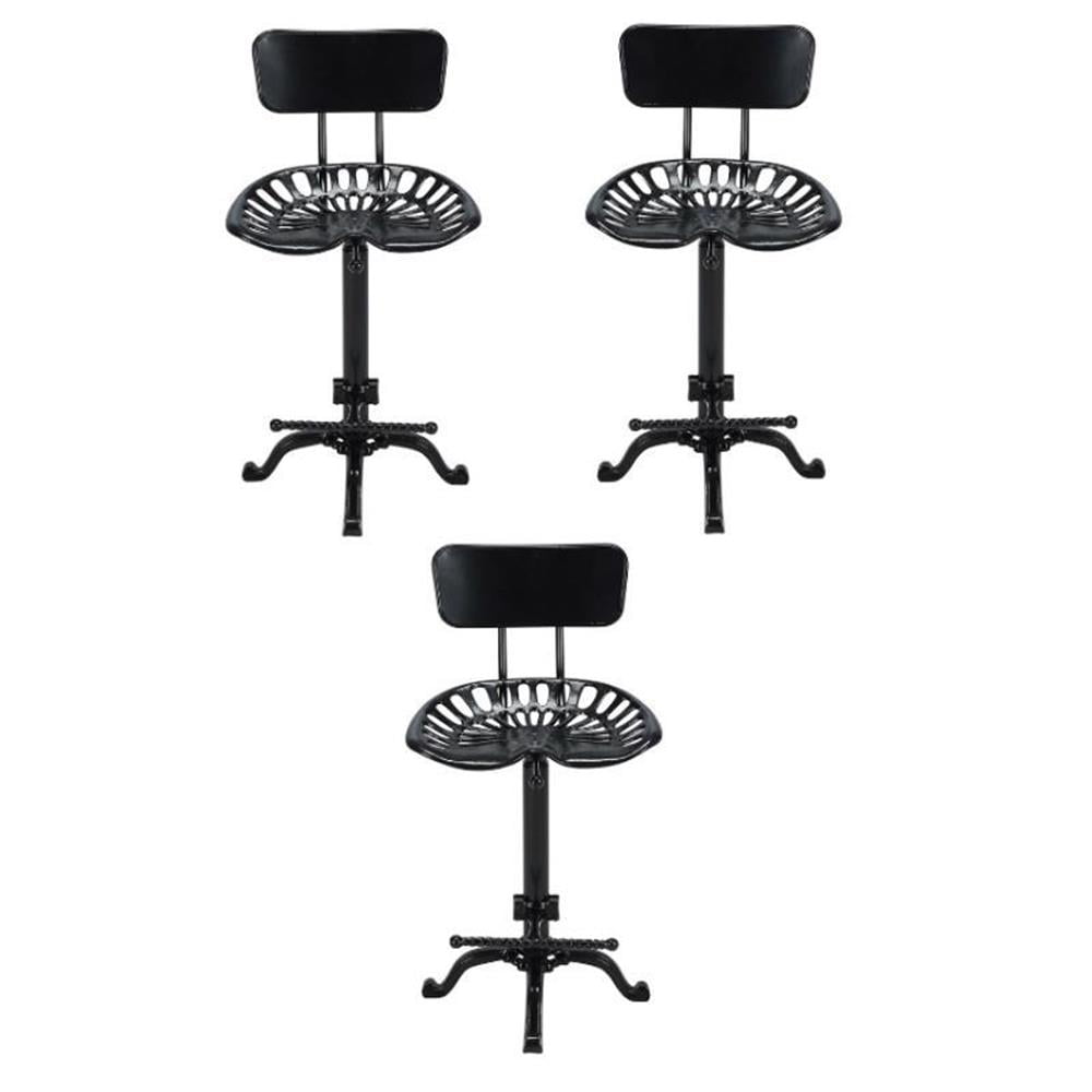 Home Square Tractor Seat Stool with Back in Black - Set of 3 - Walmart.com