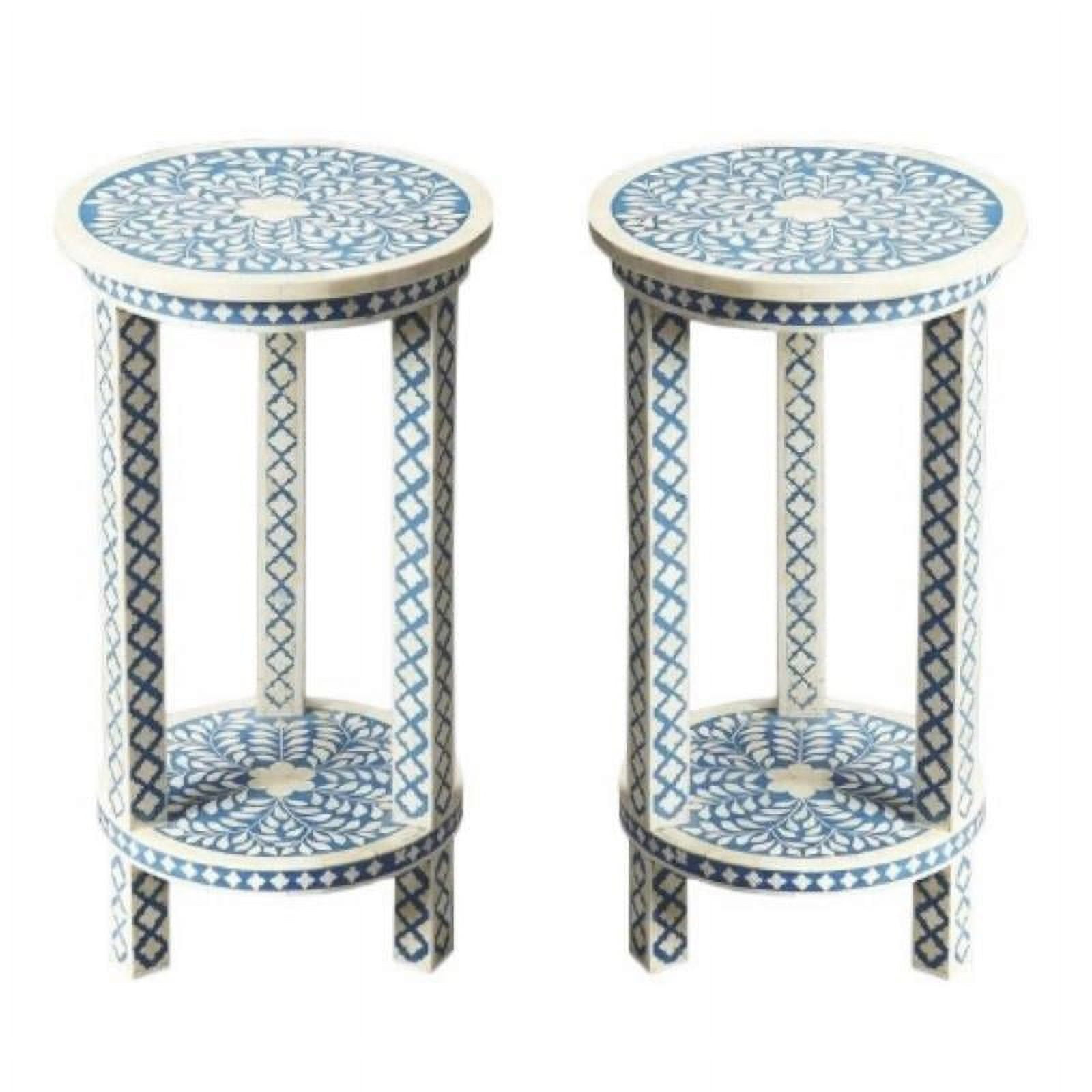 Home Square Traditional Bone Inlay Accent Table in Blue - Set of 2 ...