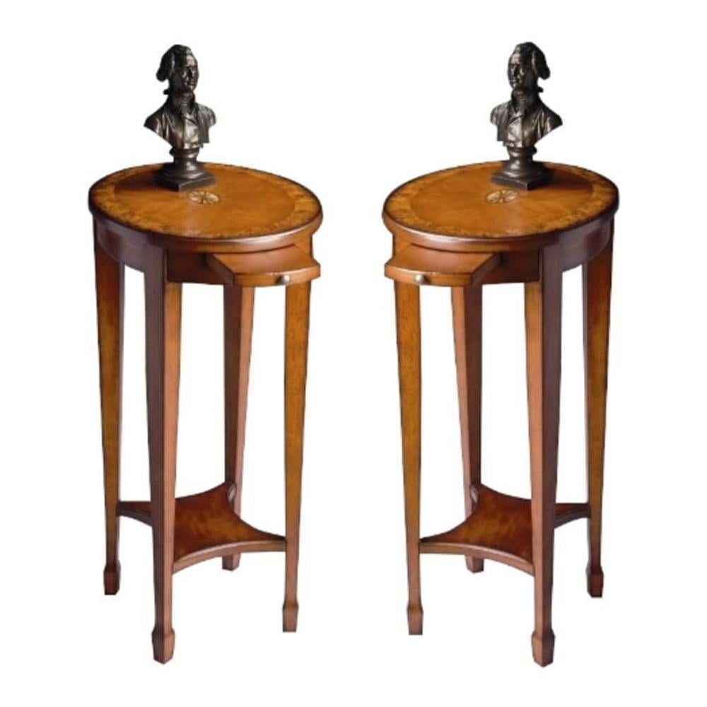 Home Square Traditional Round Accent Table in Olive Ash Burl - Set of 2 ...