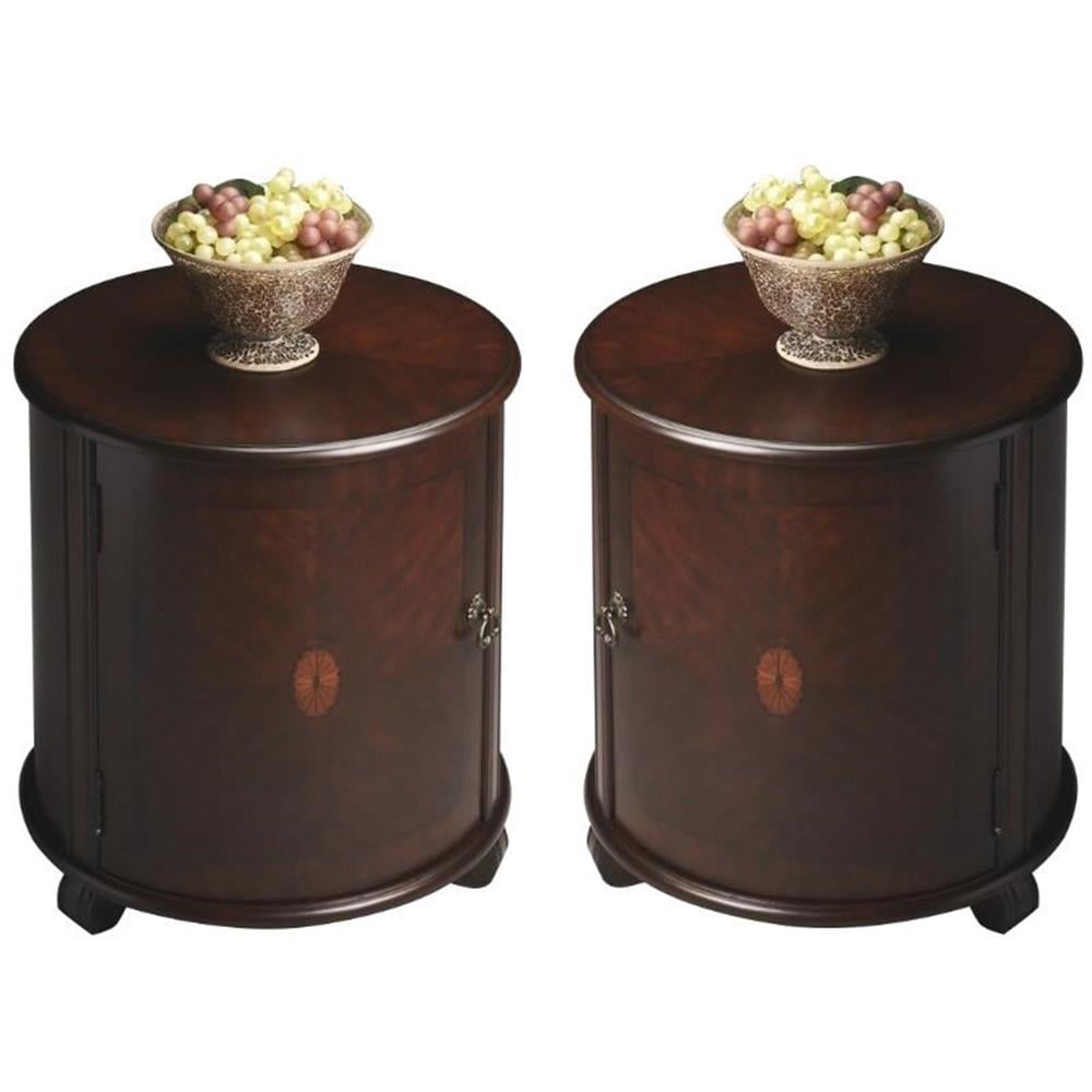 Home Square Traditional Round Drum Table in Plantation Cherry - Set of ...