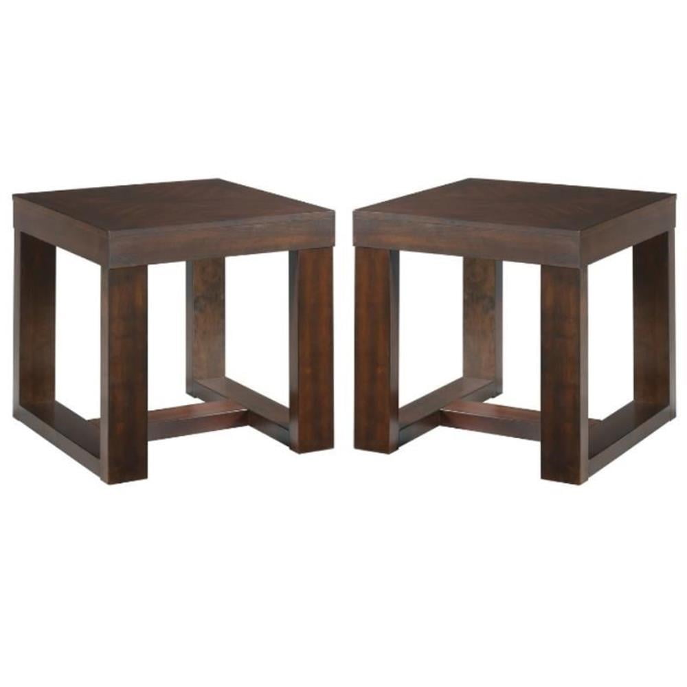 Home Square Traditional Square End Table in Cherry Finish - Set of 2 ...