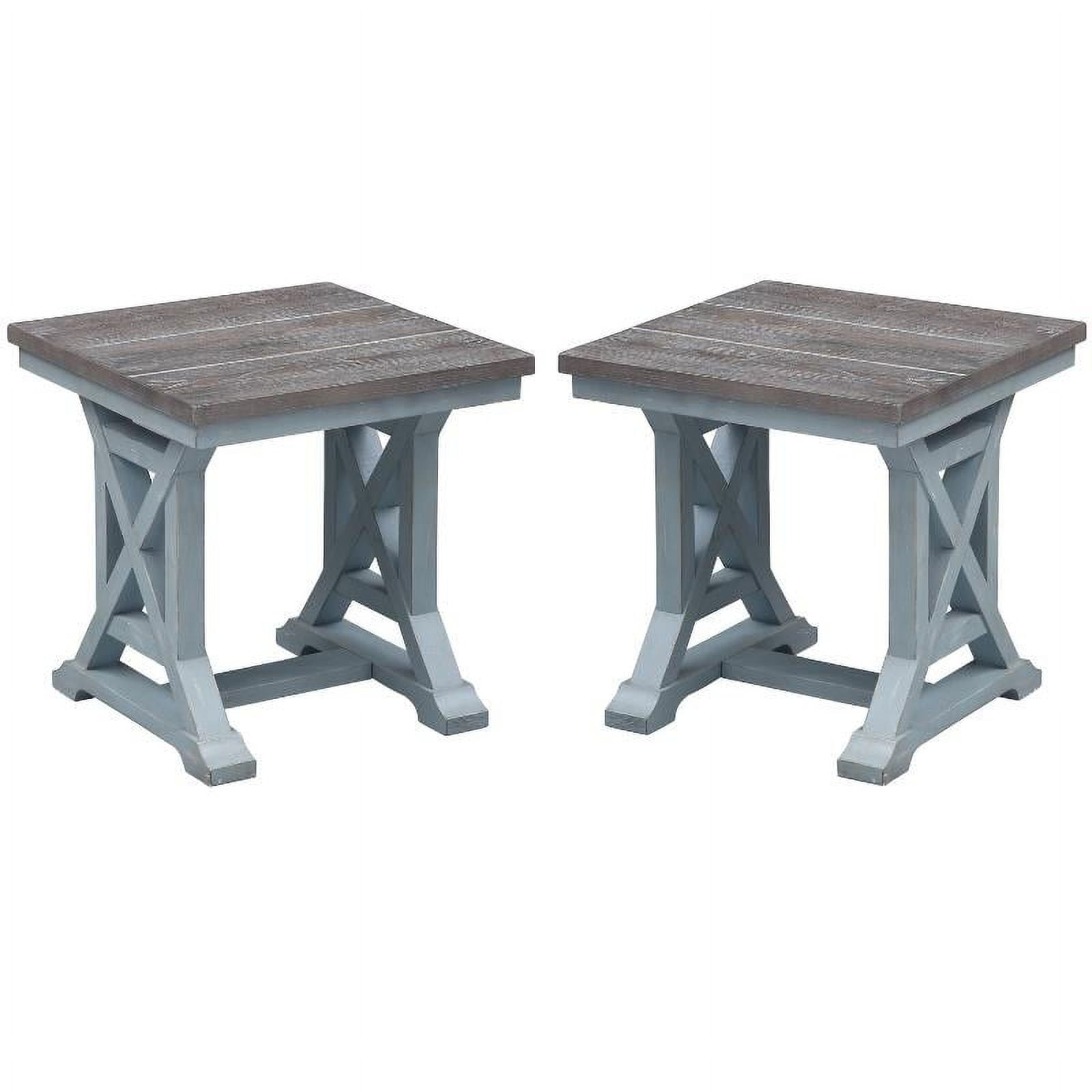 Home Square Trestle Base Solid Wood End Table in Blue Finish - Set of 2 ...