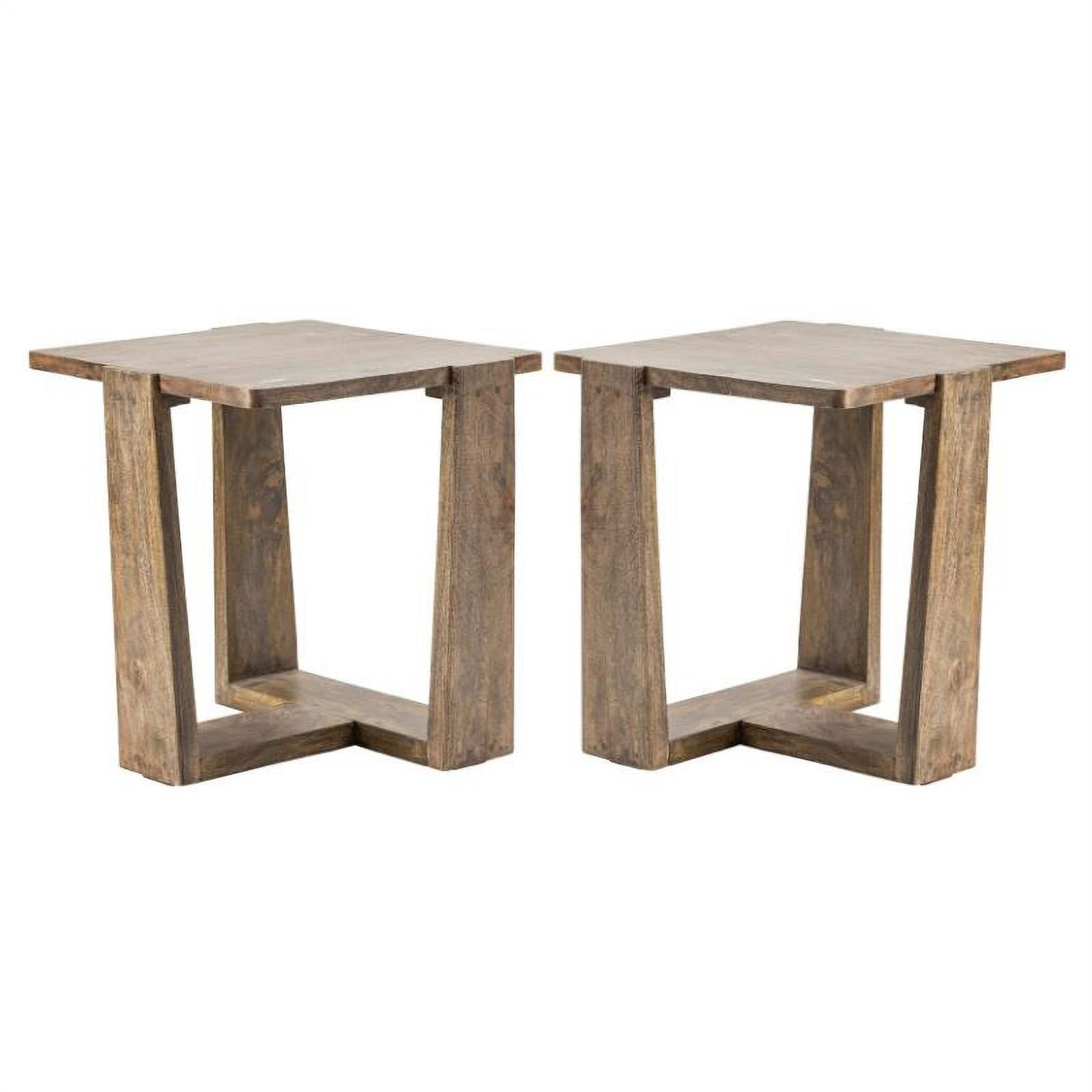 Home Square Tri-Leg Square Wood End Table in Brown Finish - Set of 2 ...