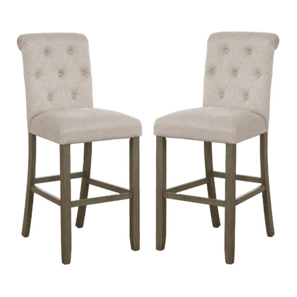 Home Square Tufted Back Bar Stool in Beige and Rustic Brown - Set of 2 ...