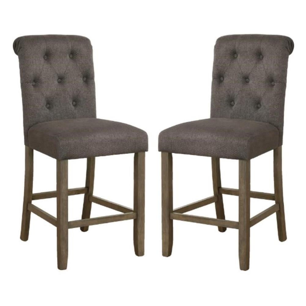 Home Square Tufted Back Counter Height Stool in Gray and Rustic Brown ...