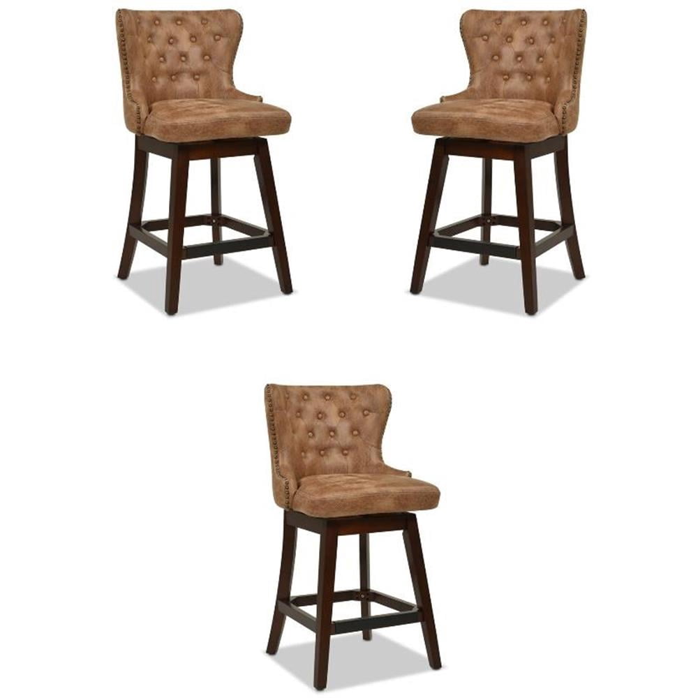 Home Square Tufted High Back Counter Height Barstool in Tan Brown - Set ...