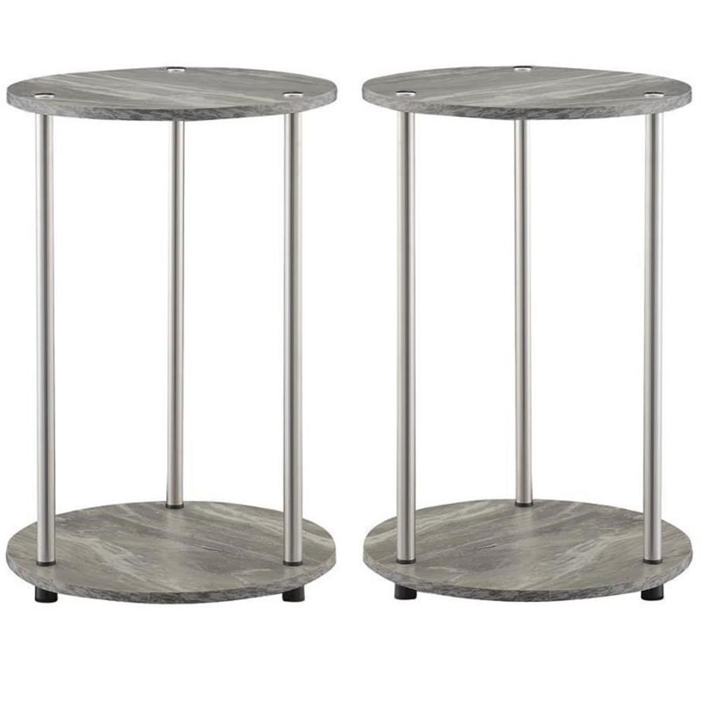 Home Square Two-Tier Round End Table in Gray Wood - Set of 2 - Walmart.com