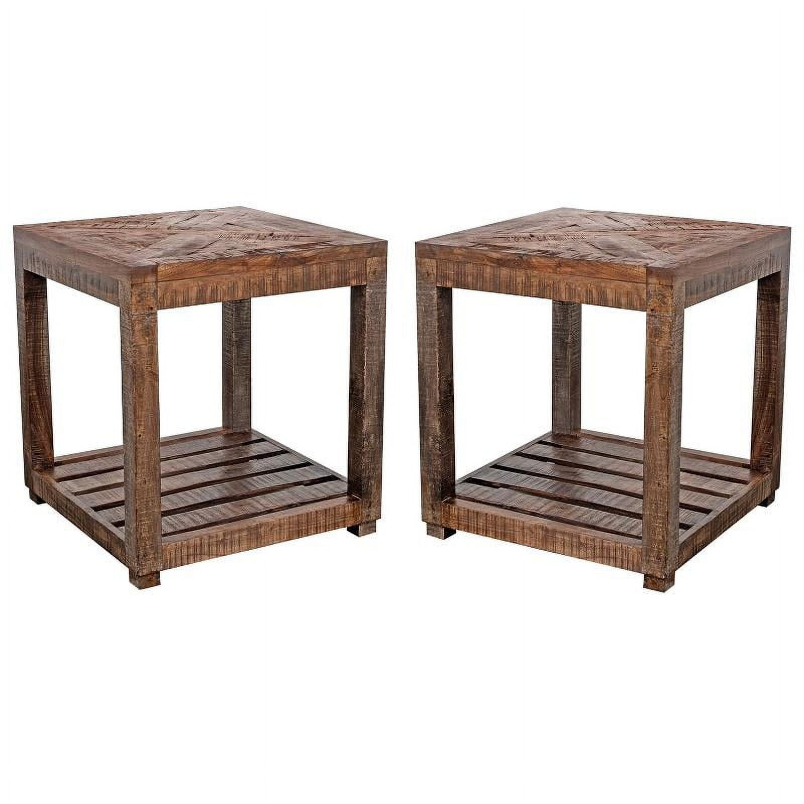 Home Square Unique Rustic Solid Acacia Wood End Table in Brown - Set of ...