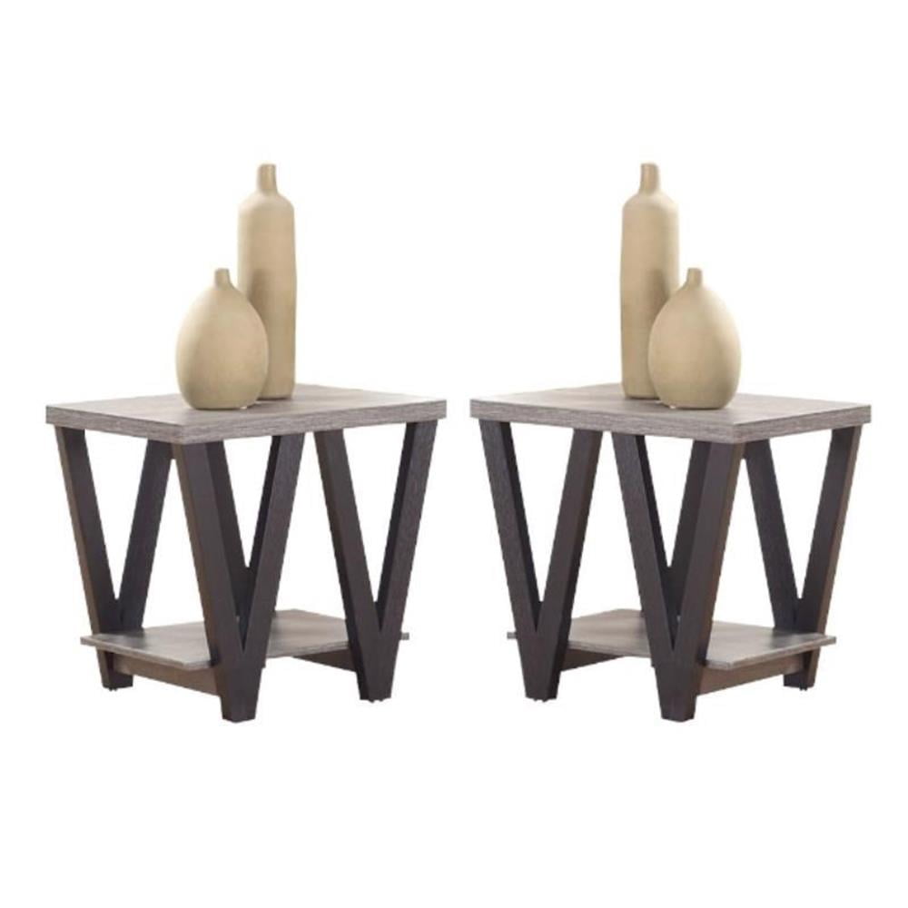 Home Square V Shaped End Table in Antique Gray and Black - Set of 2 ...