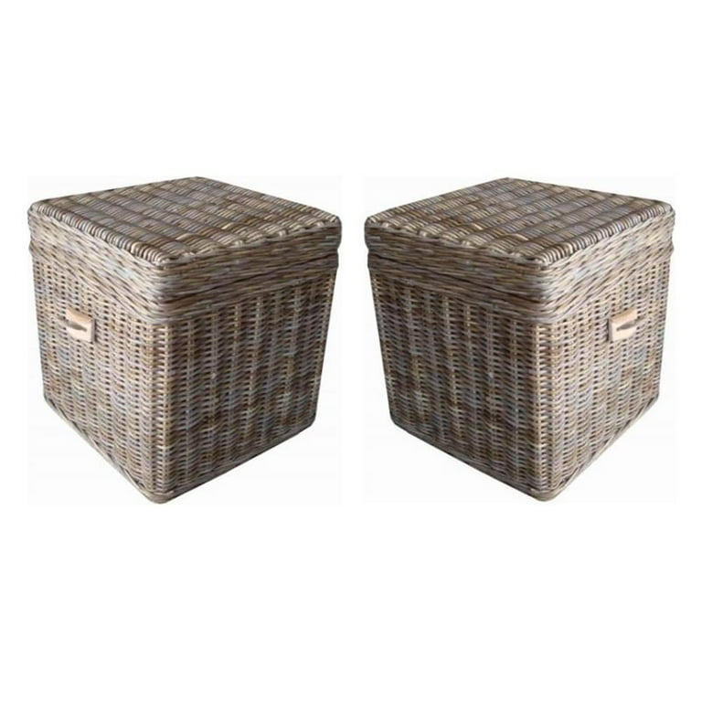 Home Square Wicker End Table Trunk in Kubu Gray Finish Set of 2