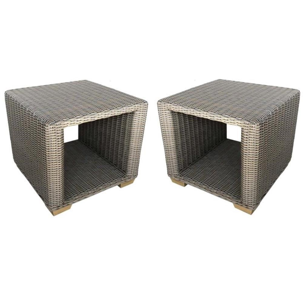 Home Square Wicker Patio Side Table in Kubu Gray Finish - Set of 2 ...