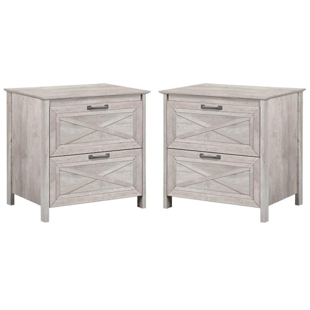 Home Square Wood 2 Drawer Lateral Filing Cabinet in Washed Gray - Set ...