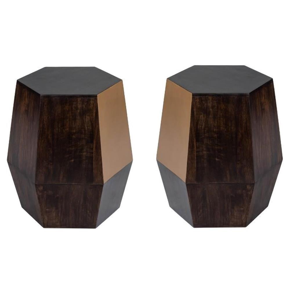 Home Square Wood Accent Table in Antique Gold Finish - Set of 2 ...