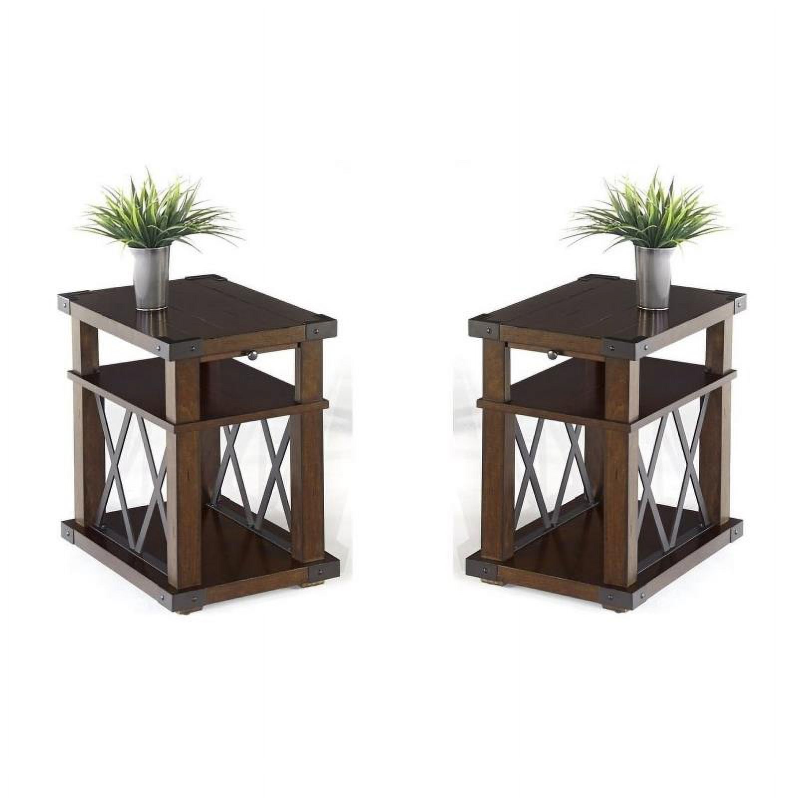 Home Square Wood Chairside Table in Walnut Brown Finish - Set of 2 ...
