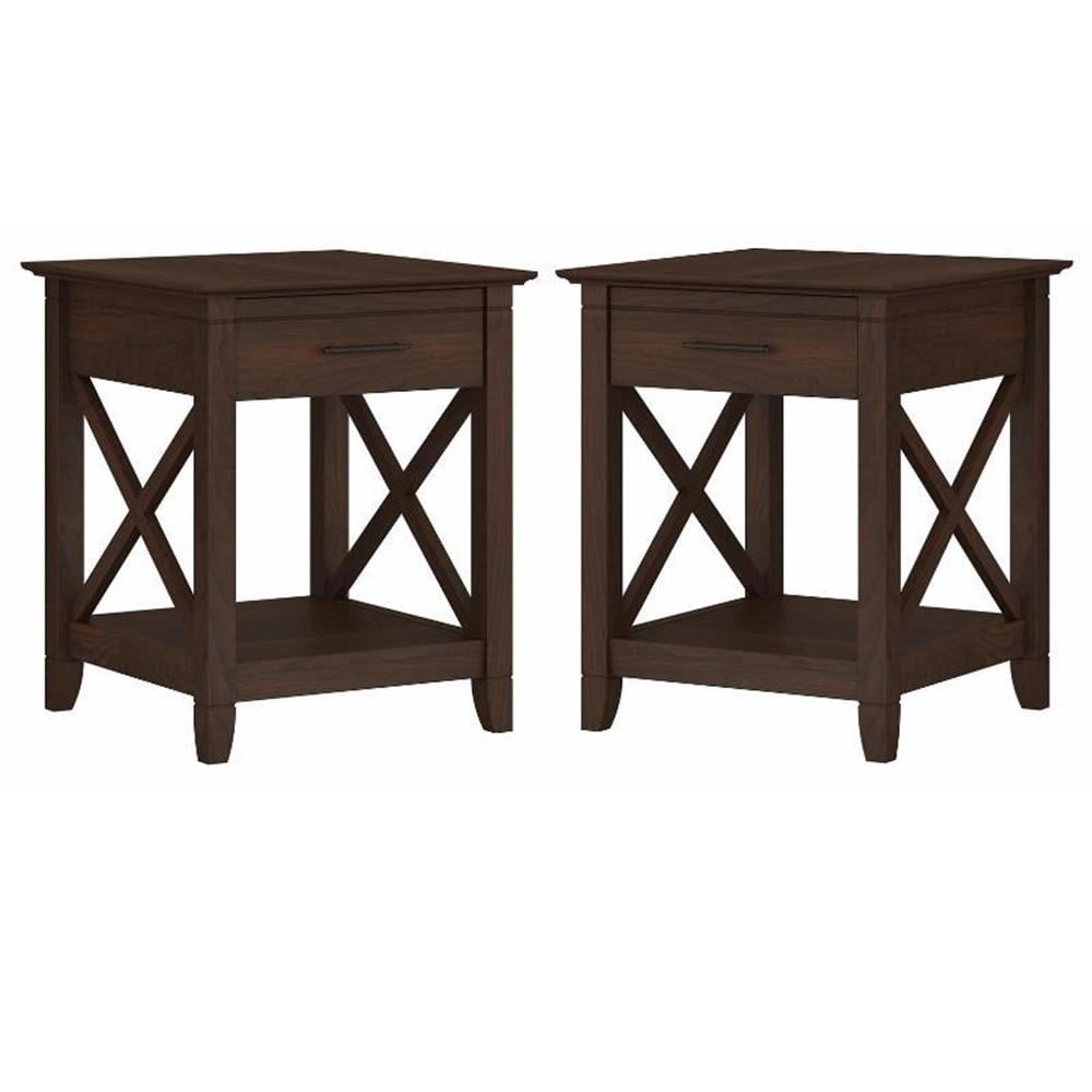 Home Square Wood End Table with Storage in Bing Cherry - Set of 2 ...