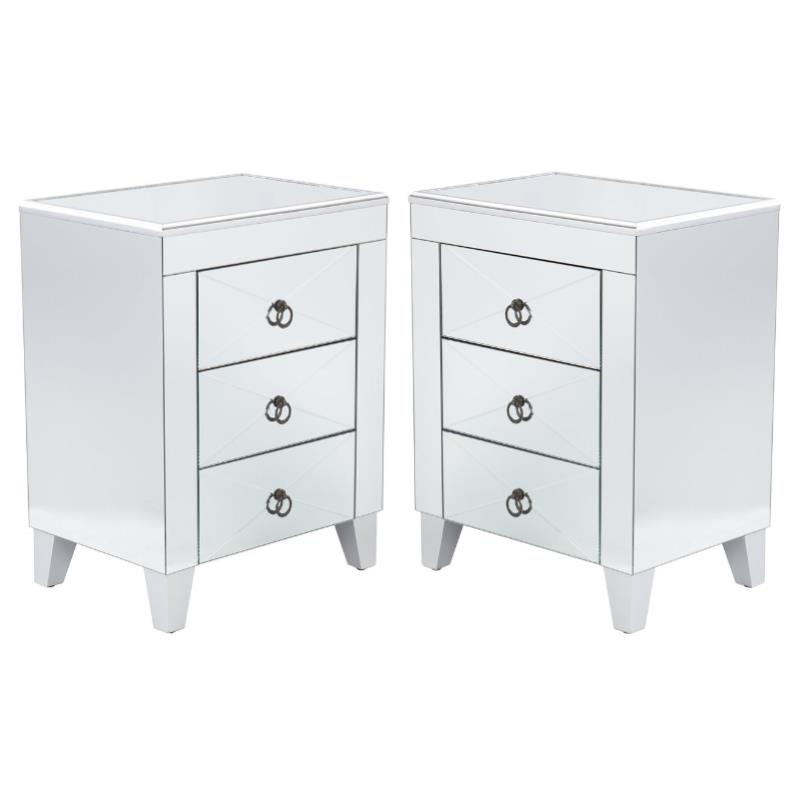 Home Square Wood Mirror End Table with Drawers in Silver - Set of 2 ...