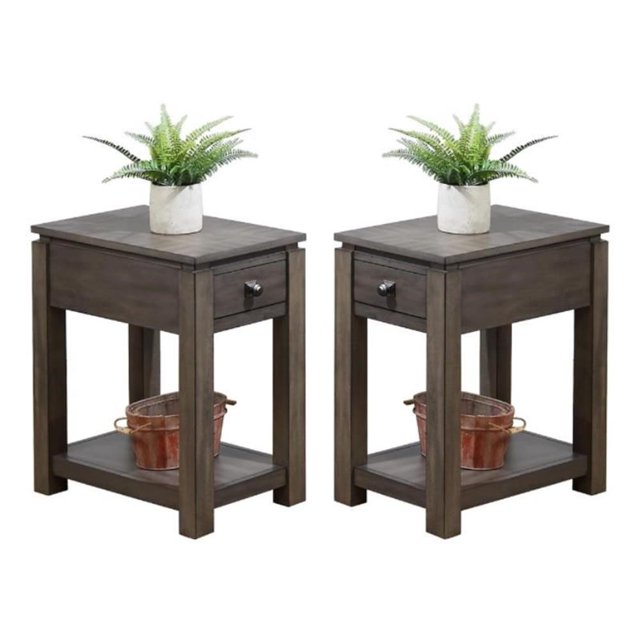 Home Square Wood Narrow End Table with Drawer & Shelf in Gray - Set of ...
