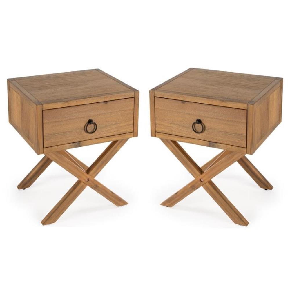 Home Square Wood One Drawer End Table in Natural Finish - Set of 2 ...