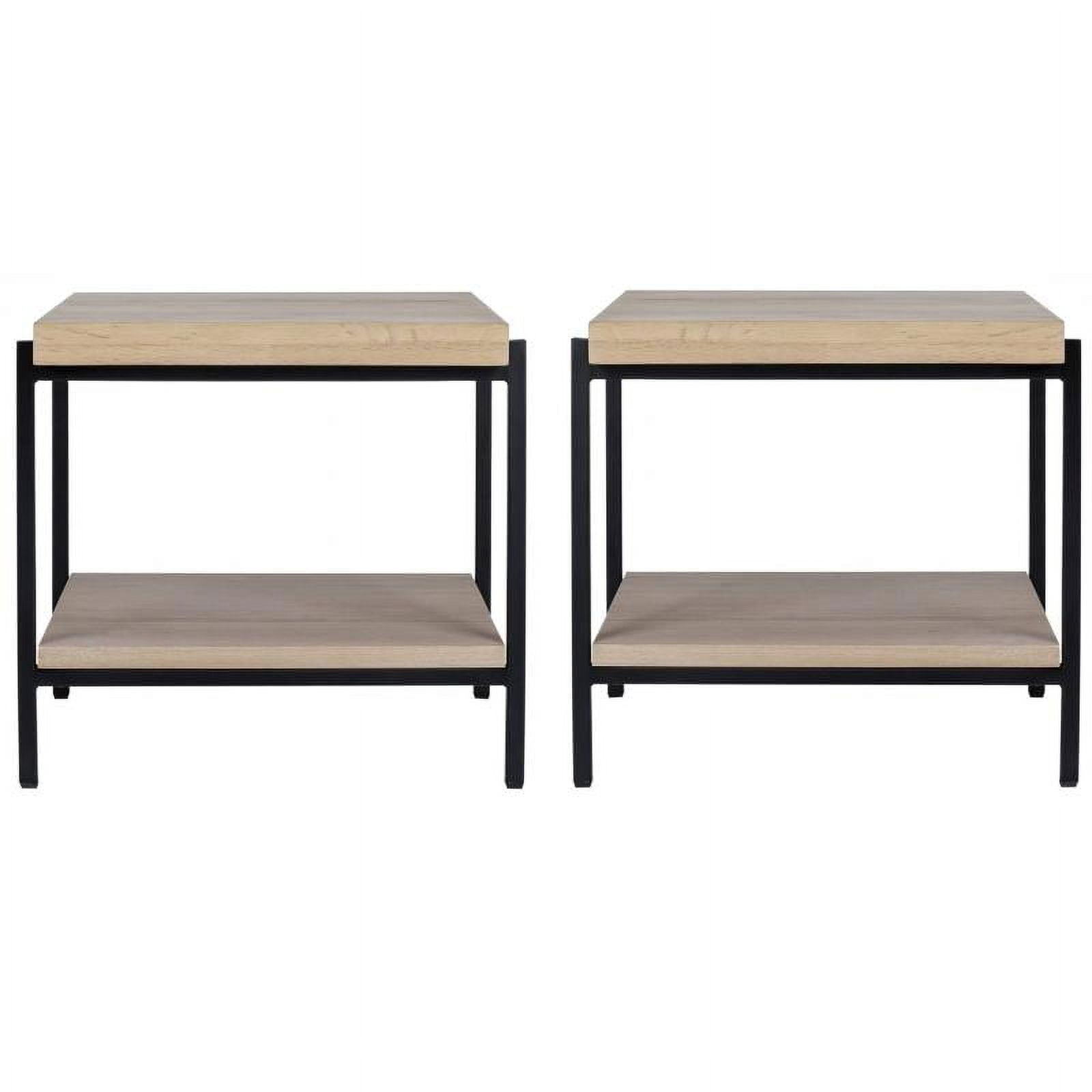 Home Square Wood and Metal legs Side Table in Natural - Set of 2 ...