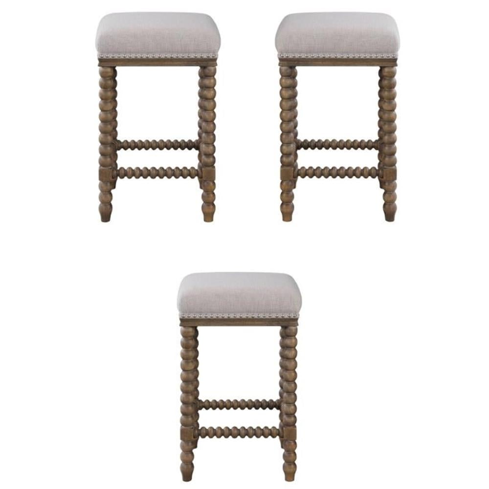 Home Square Wooden Counter Stool in Light Walnut Finish - Set of 3 ...