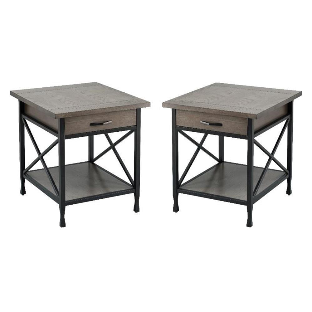 Home Square X-Design Wood and Metal End Table in Smoky Gray Oak - Set ...