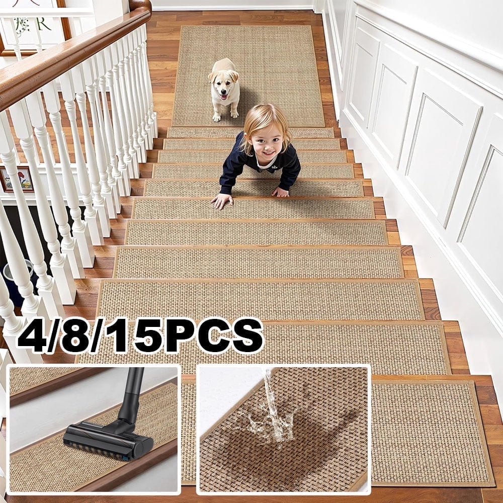 Indoor Wooden Steps Non-Slip Stair Treads, 8" x 30" (4 pack) Carpet ...
