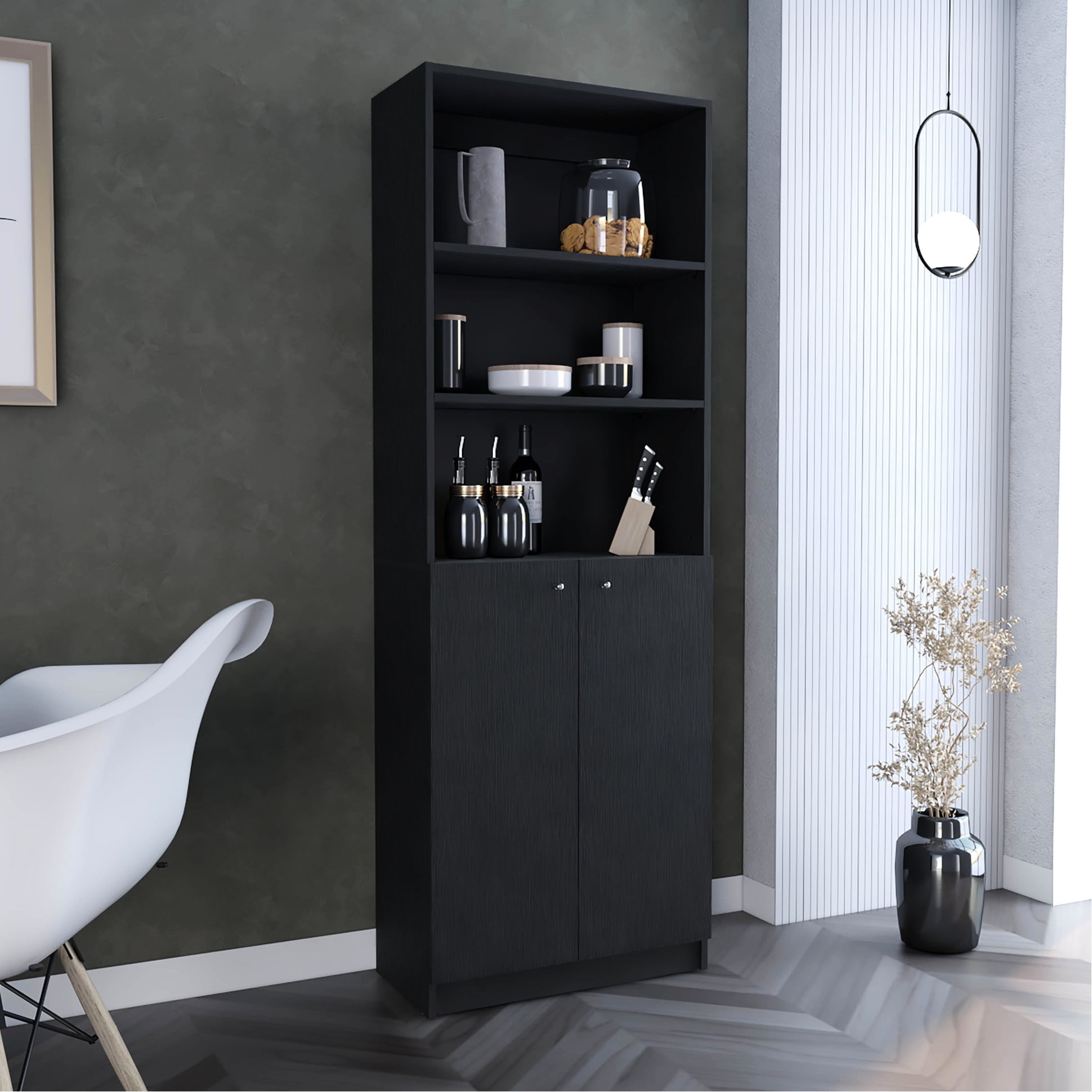 Home Storage 2-door Bookcase In Black, Modern With Multi Shelves Black ...