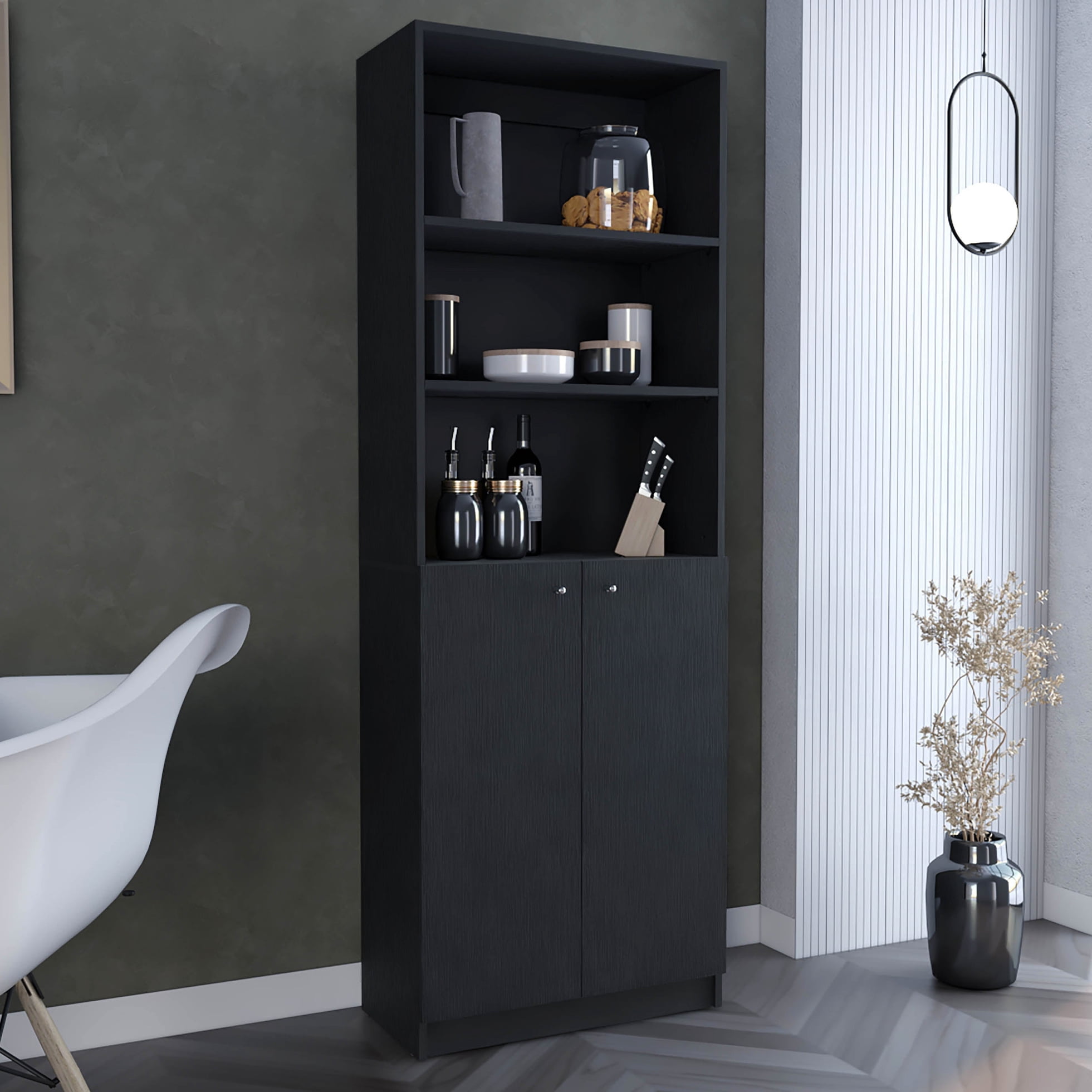 Home Storage Bookcase With 2 Doors And Multi-layer Shelves, Modern ...