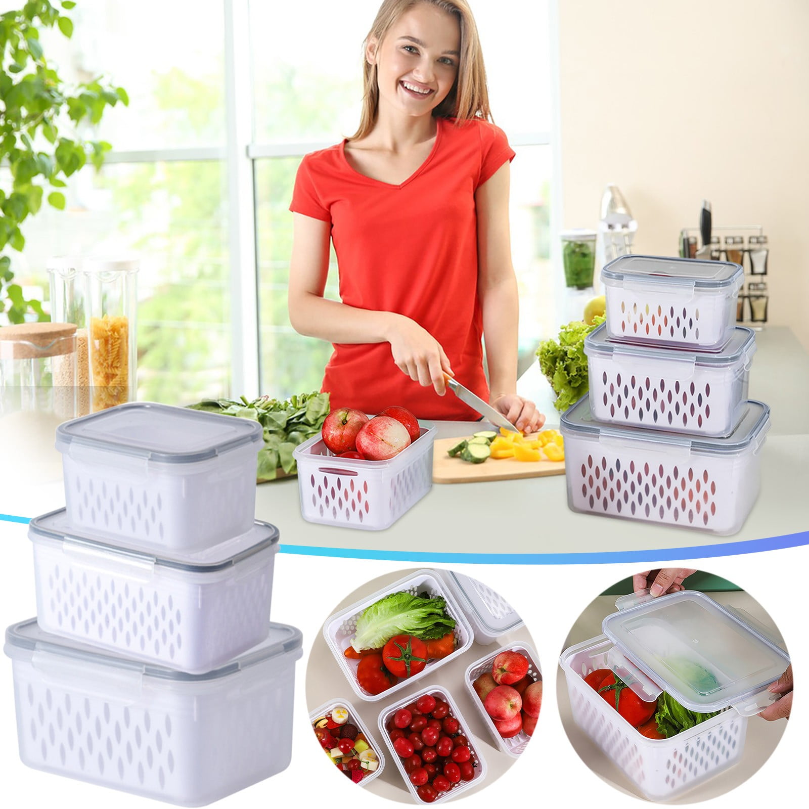 Home Storage Jioakfa 3Pc Fruit Vegetable Storage Containers For Fridge ...