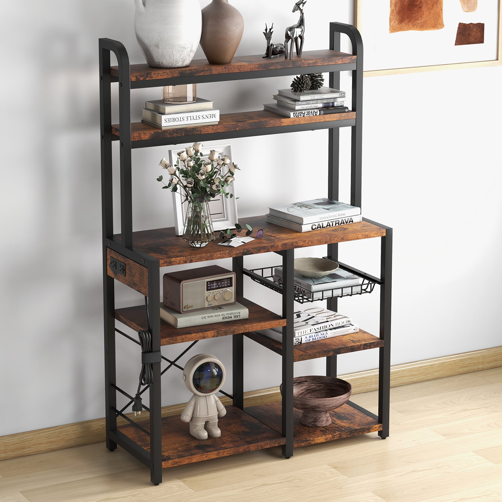 Home Storage Rack, Kitchen Storage Rack with Power Socket, Microwave ...