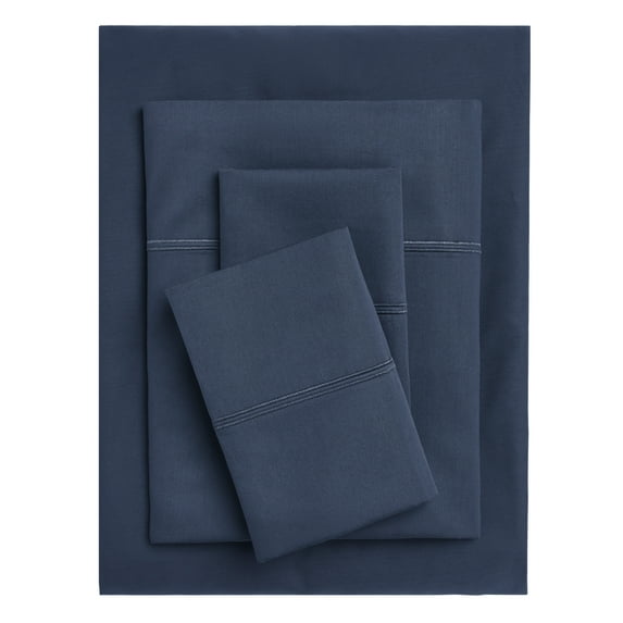Home Style Decor Washed Indigo Solid Print Cotton Percale Sheet Sets ...
