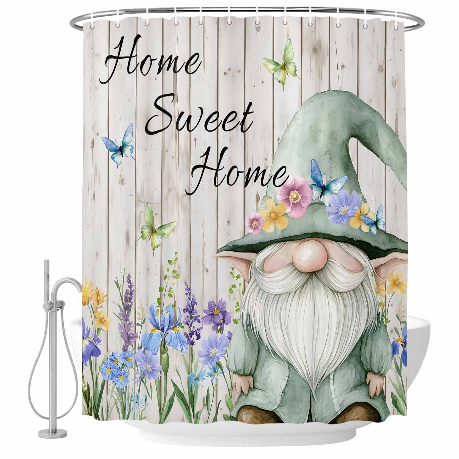 Home Sweet Bathroom Shower Curtains with Hooks, Gnome Butterfly Pink ...