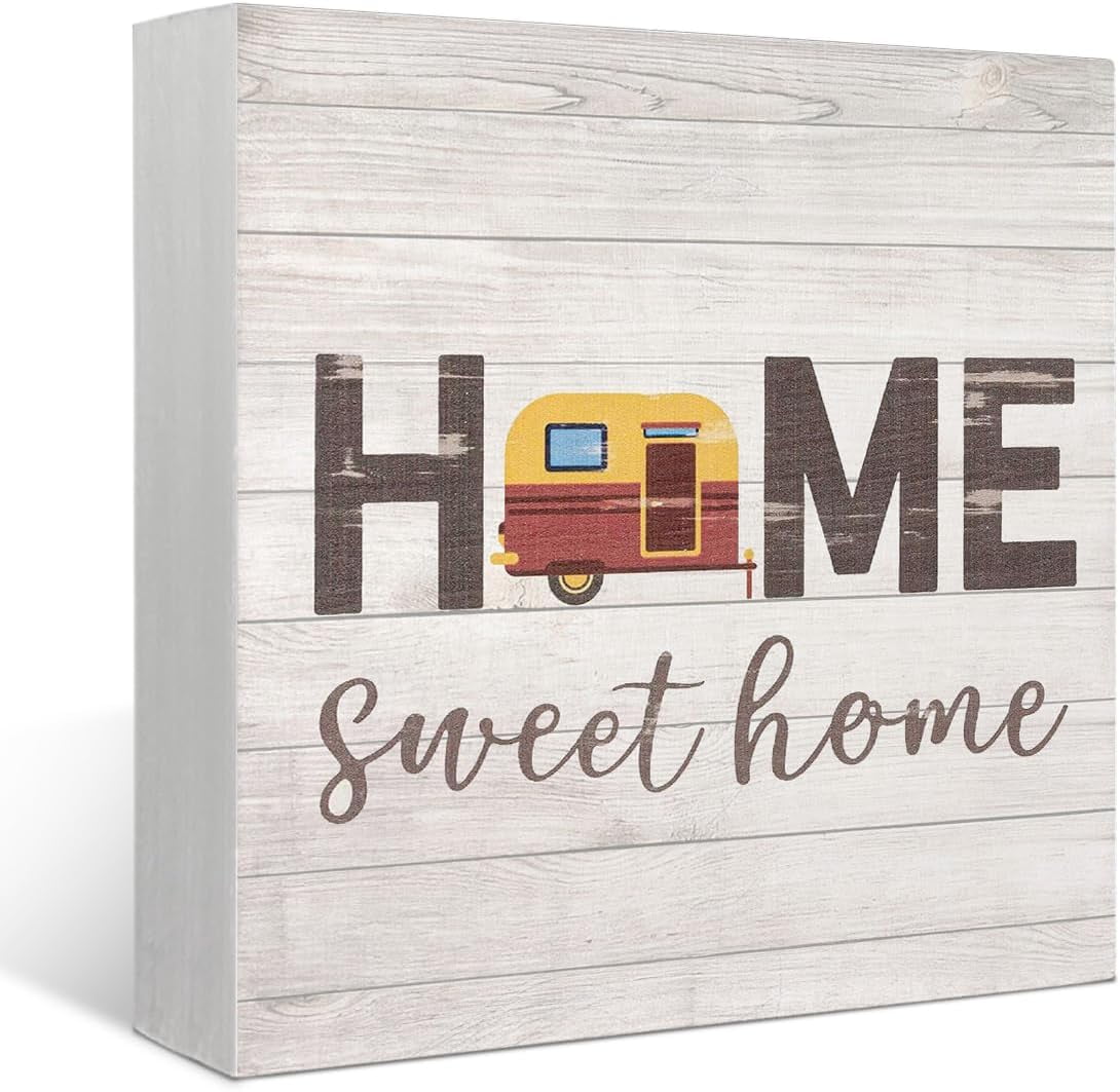 Home Sweet Home Camper Wood Box Sign Desk Decor Funny Camping Wooden ...