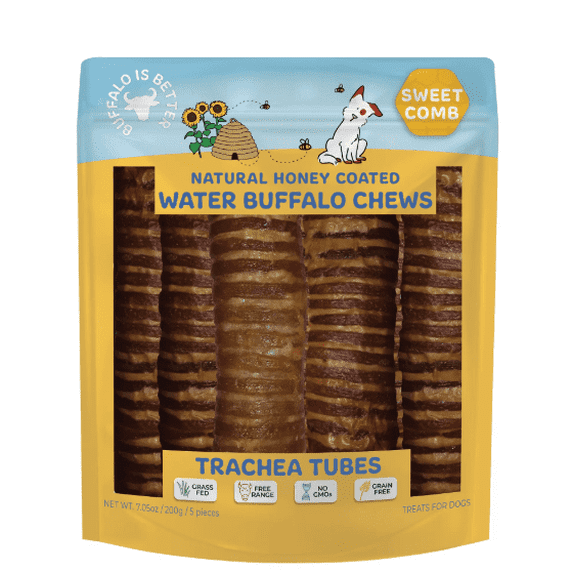 Home Sweet Comb Honey Coated Water Buffalo Trachea Tubes Dog Chew, 5 ...