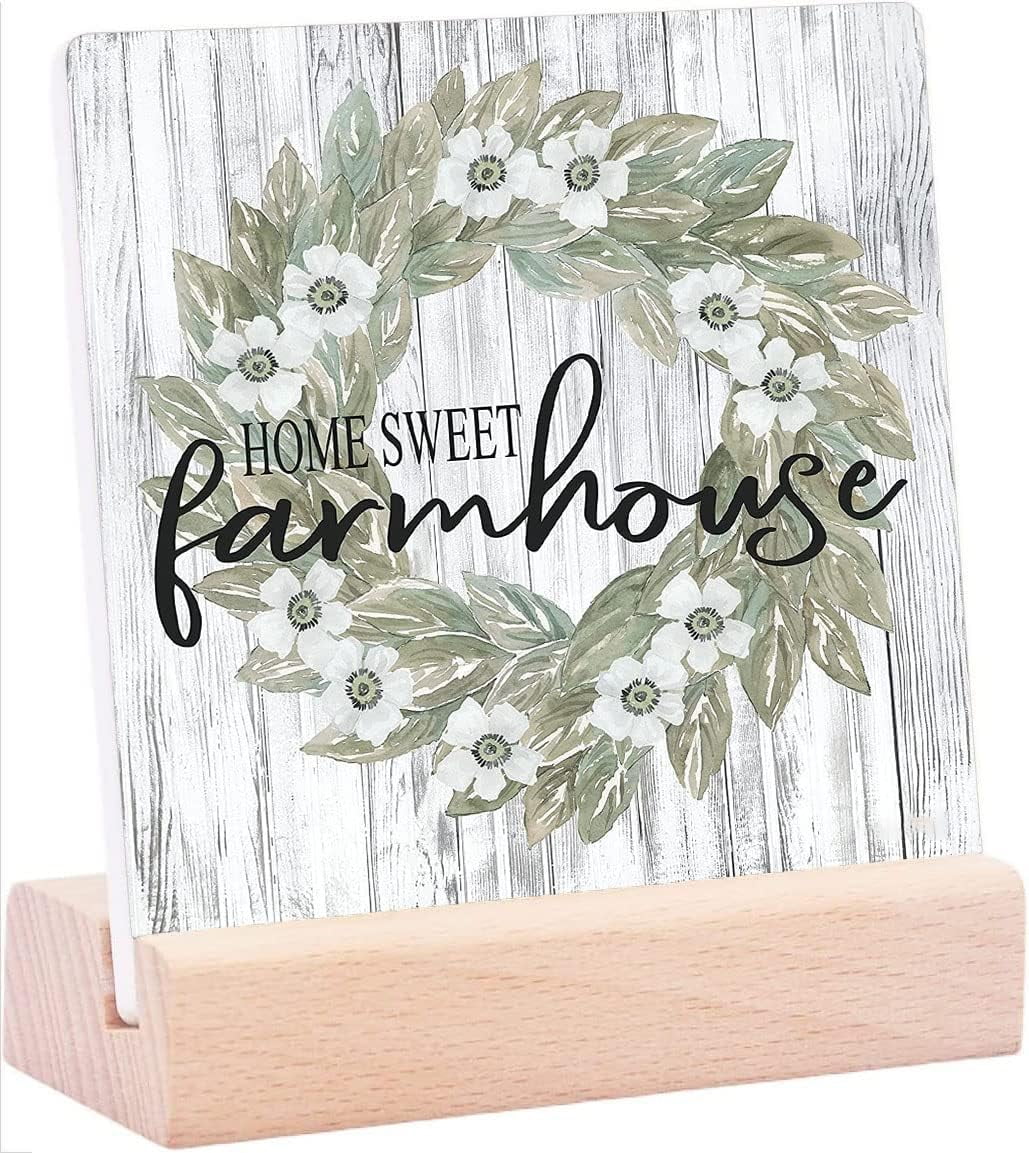 Home Sweet Farmhouse Wreath Rustic Style Wall Decor Sign Ceramic Table ...