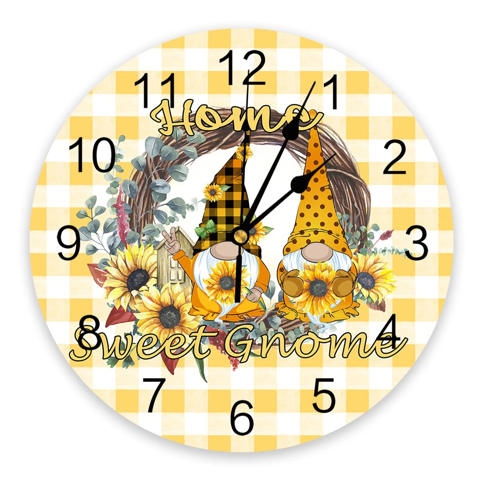 Home Sweet Gnome Lattice Sunflower Clocks Wall Home Decor Modern ...