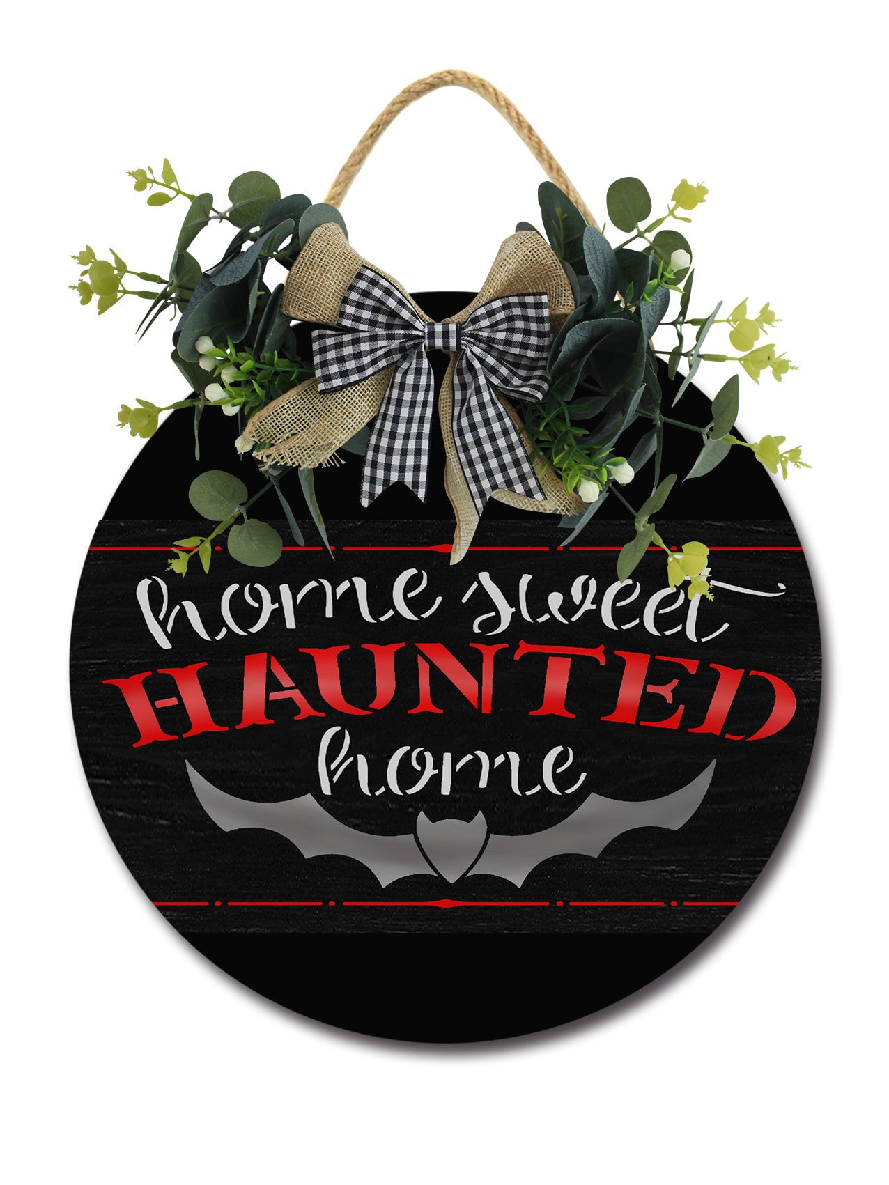 Home Sweet Haunted Home Sign Front Door Porch Decorations, Round Rustic ...